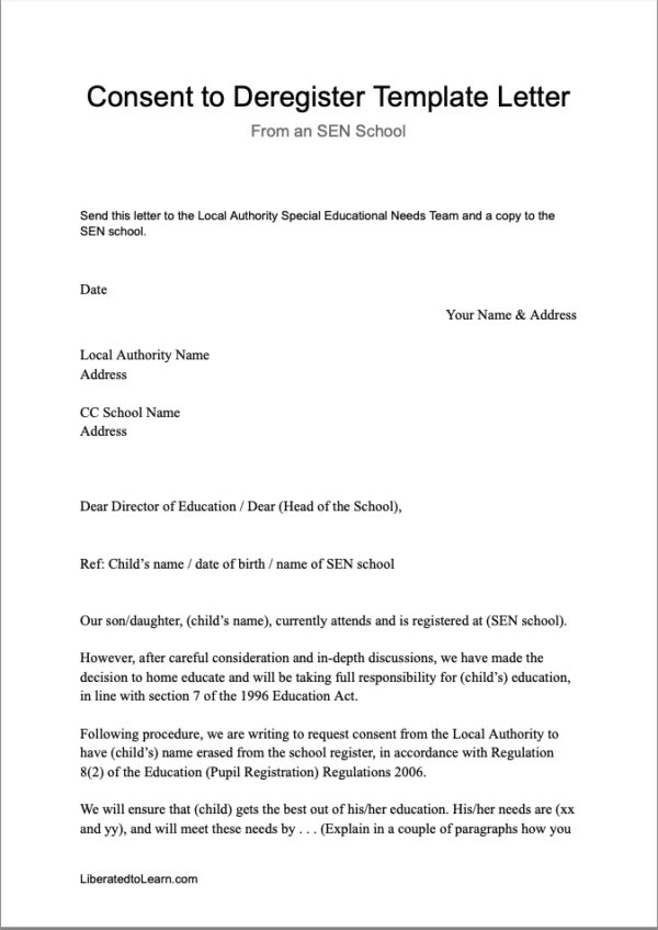 Deregistering from a SEN School - Liberated to Learn