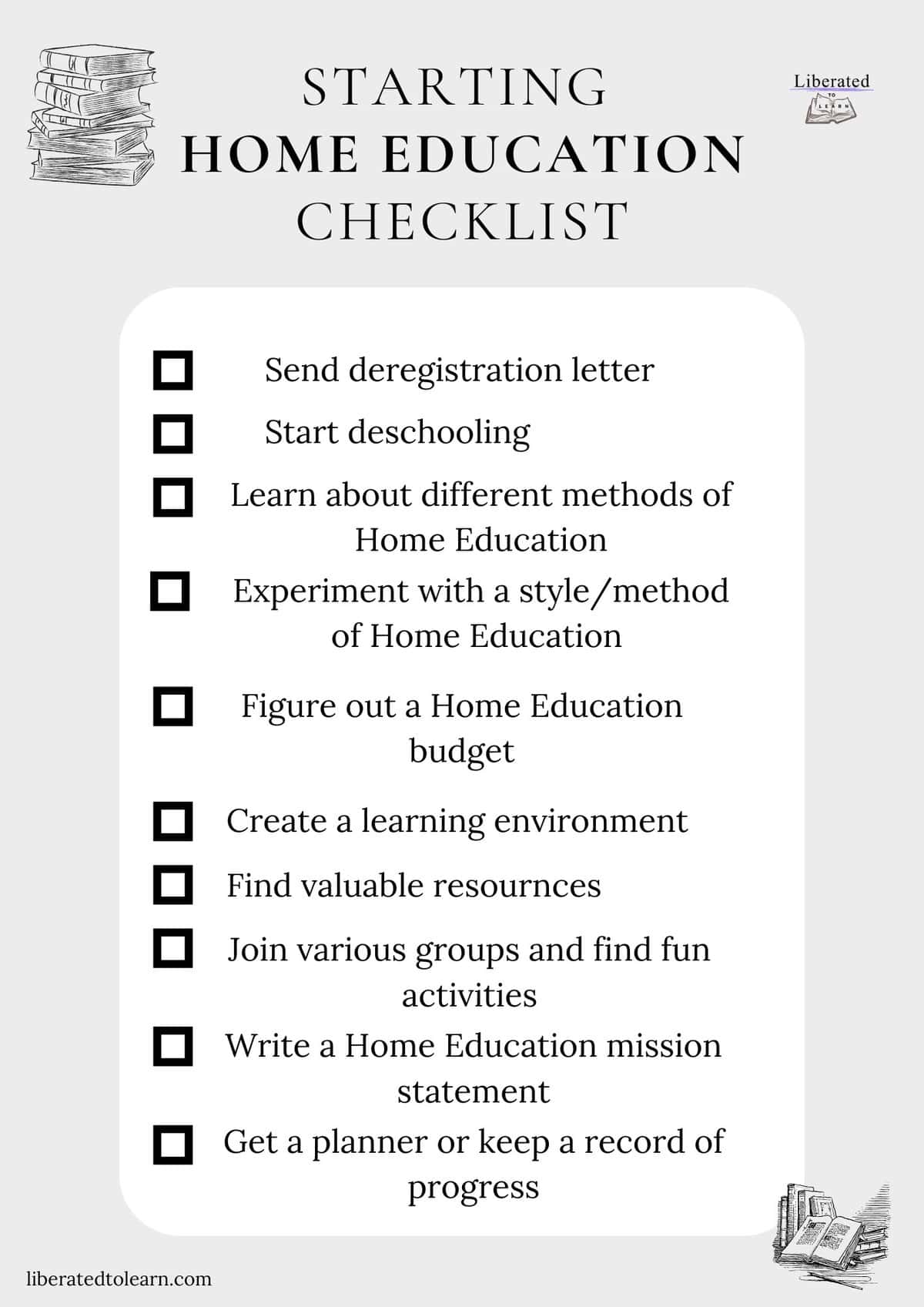 Home Ed/ Homeschool Checklists - Liberated to Learn