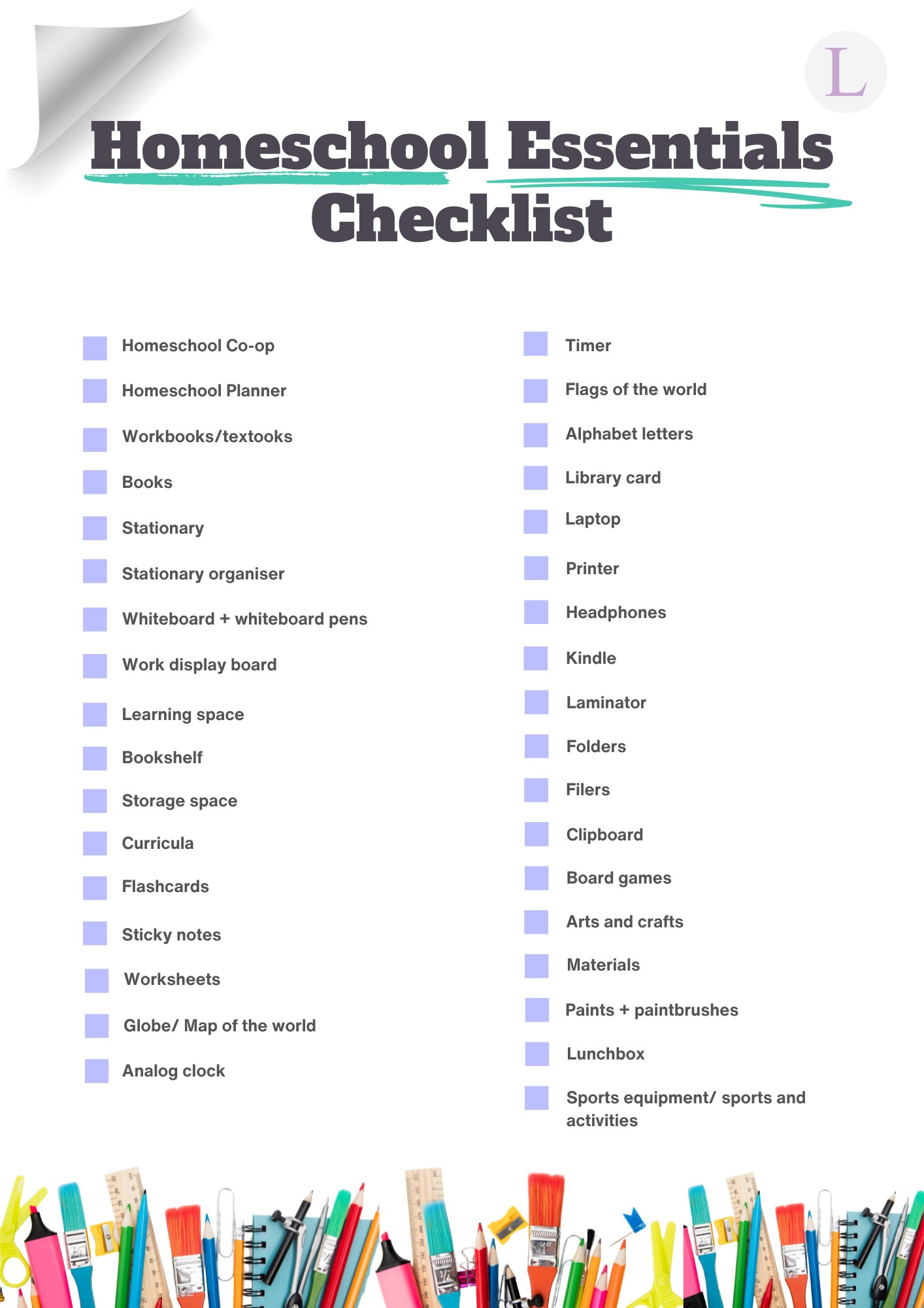 Home Ed/ Homeschool Checklists - Liberated to Learn